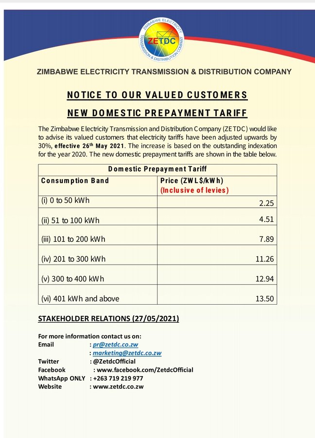 ZIMBABWE: ZETDC Hikes Electricity Tariffs by 30% • The Electricity Hub